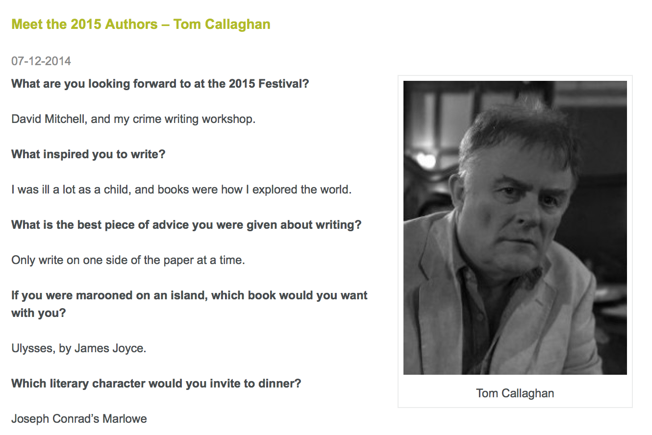 Festival Q & A | Tom Callaghan | Writer